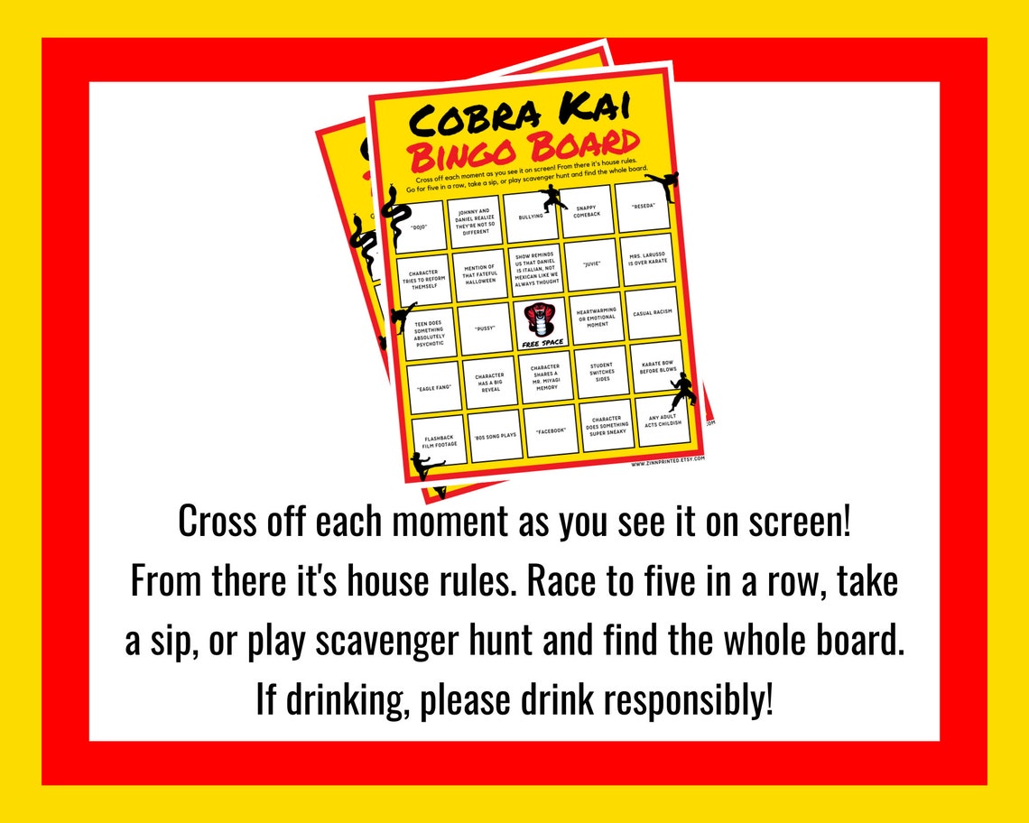 Cobra Kai Watch and Play TV Show Bingo Board - Etsy