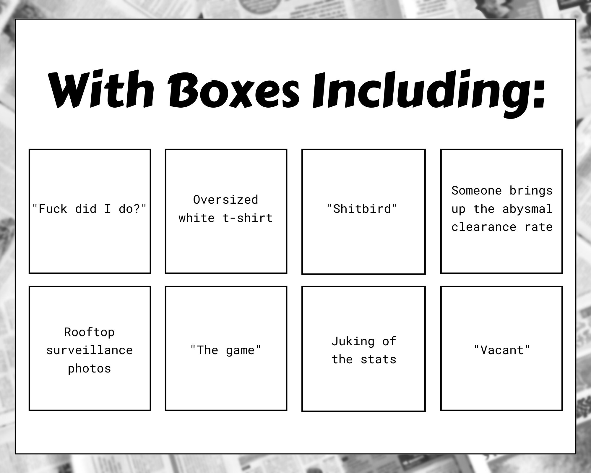 The Wire Bingo Board Printable TV Watch Party Games Omar Comin Mcnulty ...