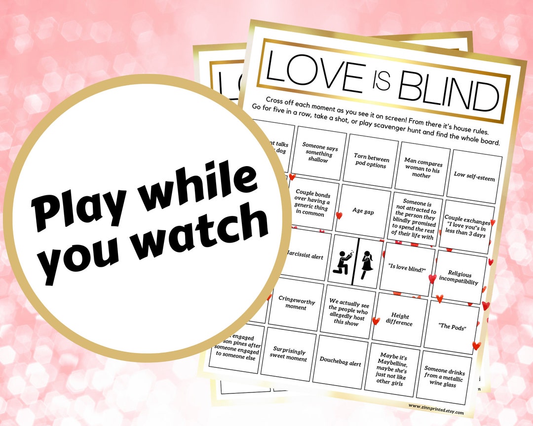 Love is Blind Watch and Play Bingo Printable TV Show Drinking Game ...