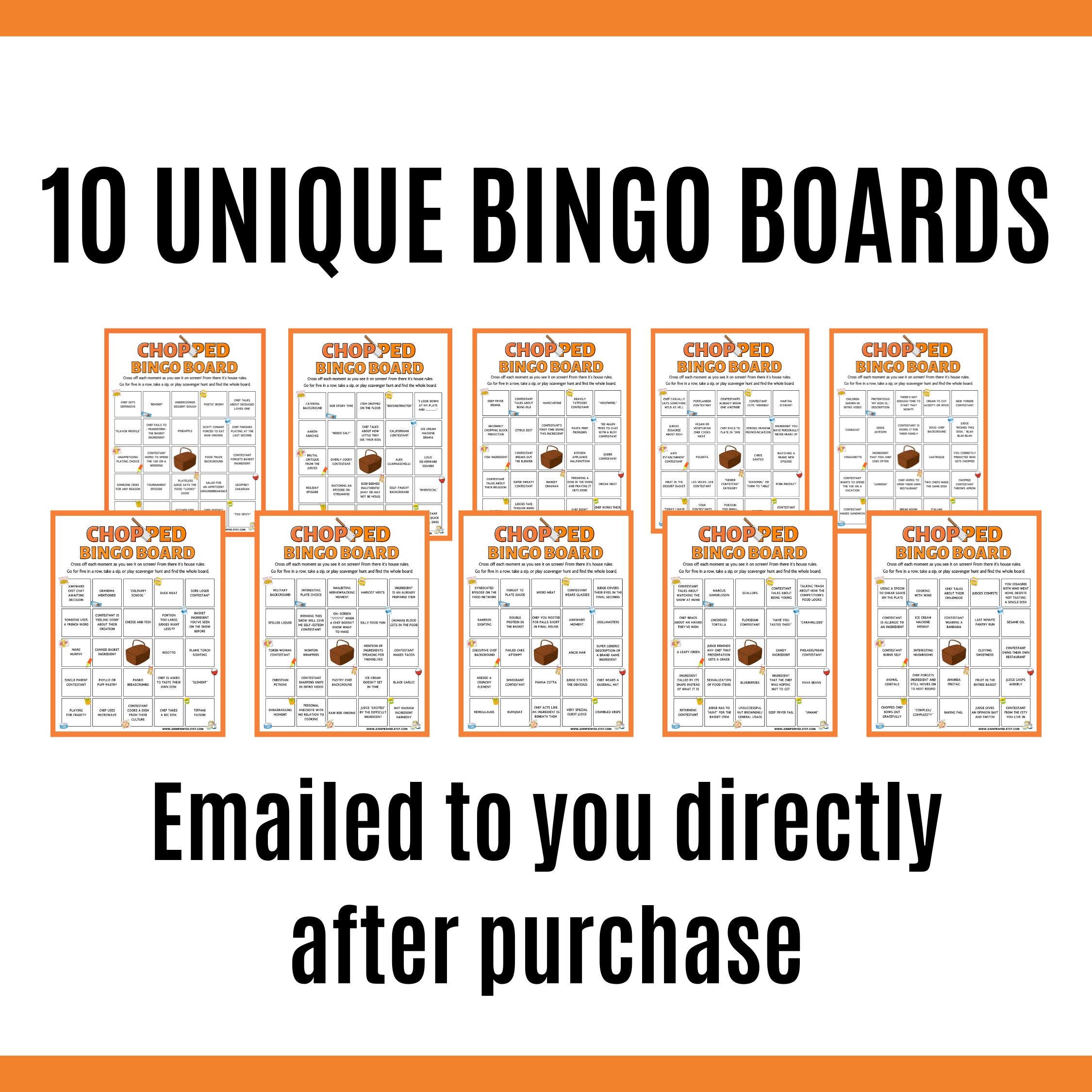 Chopped Bingo Board | Printable Drinking Game | Food Network TV Show ...