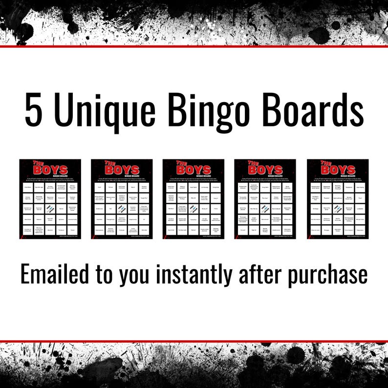 The Boys Bingo Board | Printable Drinking Games | Fandom Party Games - Etsy