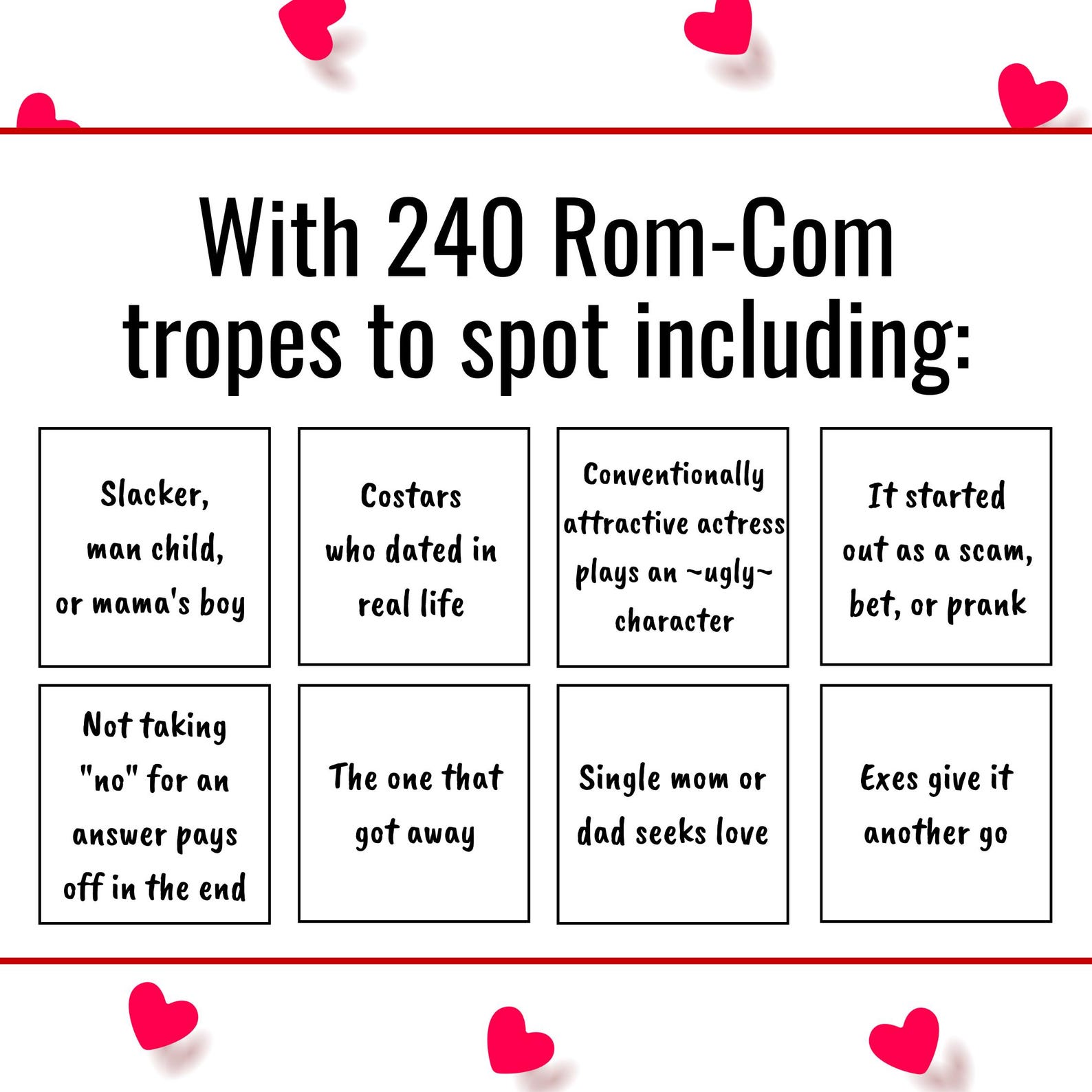 Rom Com Movie Bingo: Printable Drinking Game (digital Download) - Etsy