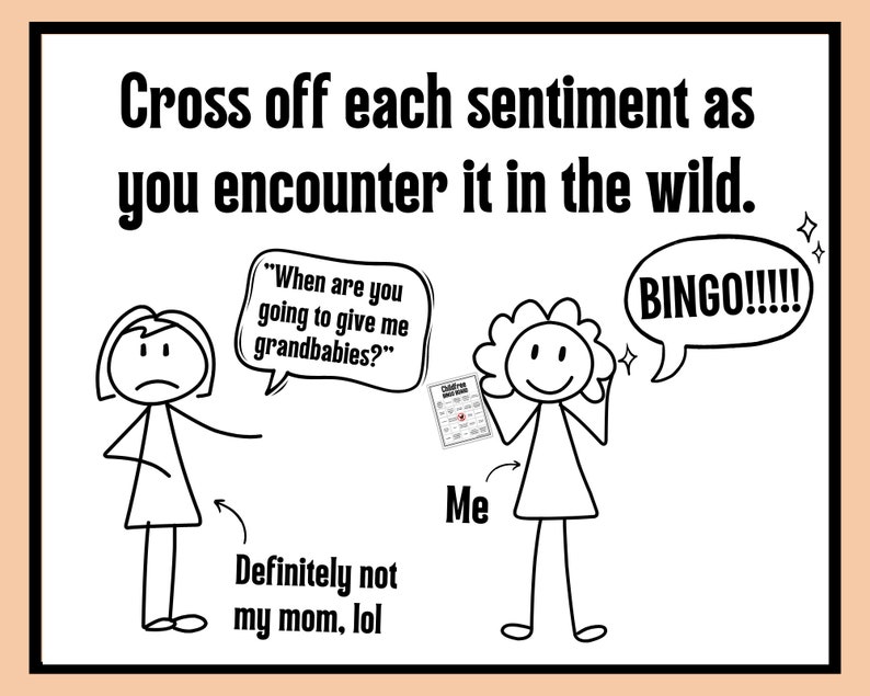 Childfree Bingo Board | Printable Childfree Funny Gag Gifts | DINK No ...