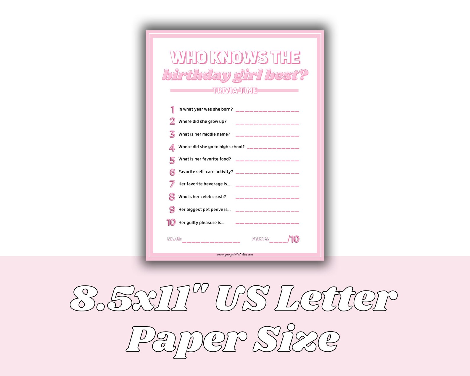 Birthday Girl Trivia Game Birthday Party Printable Activities Pink ...