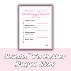 Birthday Girl Trivia Game Birthday Party Printable Activities Pink ...