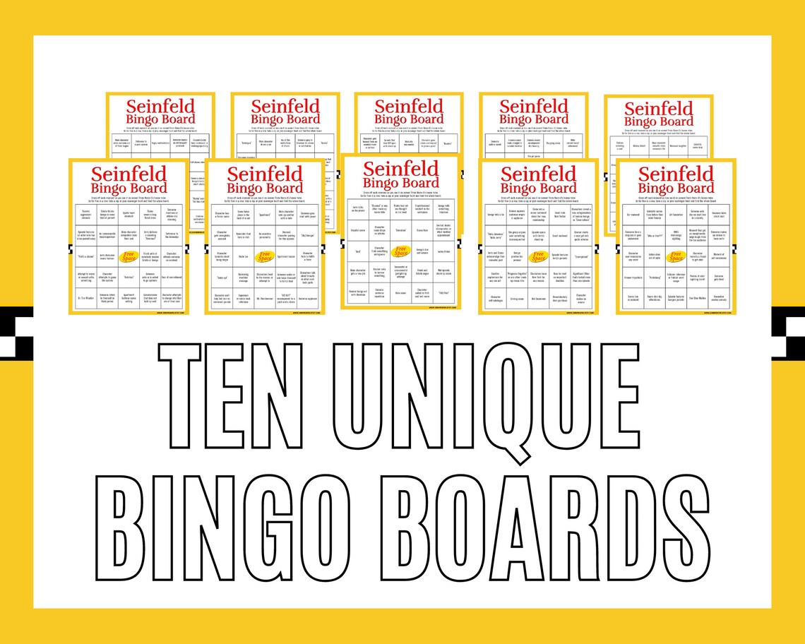 Seinfeld Bingo Board Printable Drinking Game Seinfeld Game - Etsy