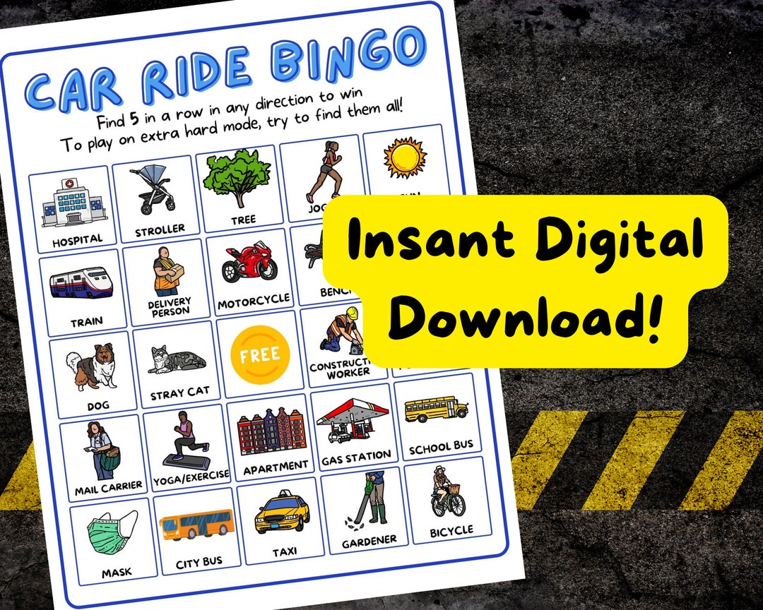 Kids Car Ride Bingo: Road Trip Game (digital Download) - Etsy