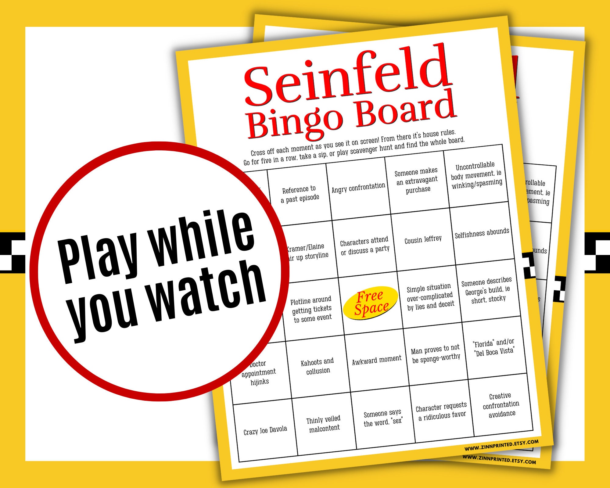 Seinfeld Bingo Board Printable Drinking Game Seinfeld Game - Etsy