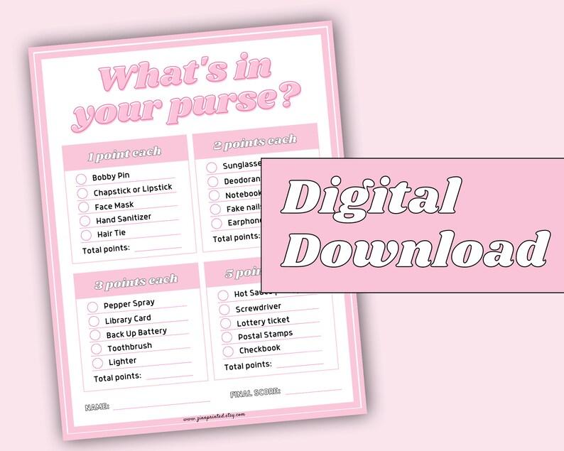 What's in Your Purse Party Game | Birthday Party Printable Activities ...