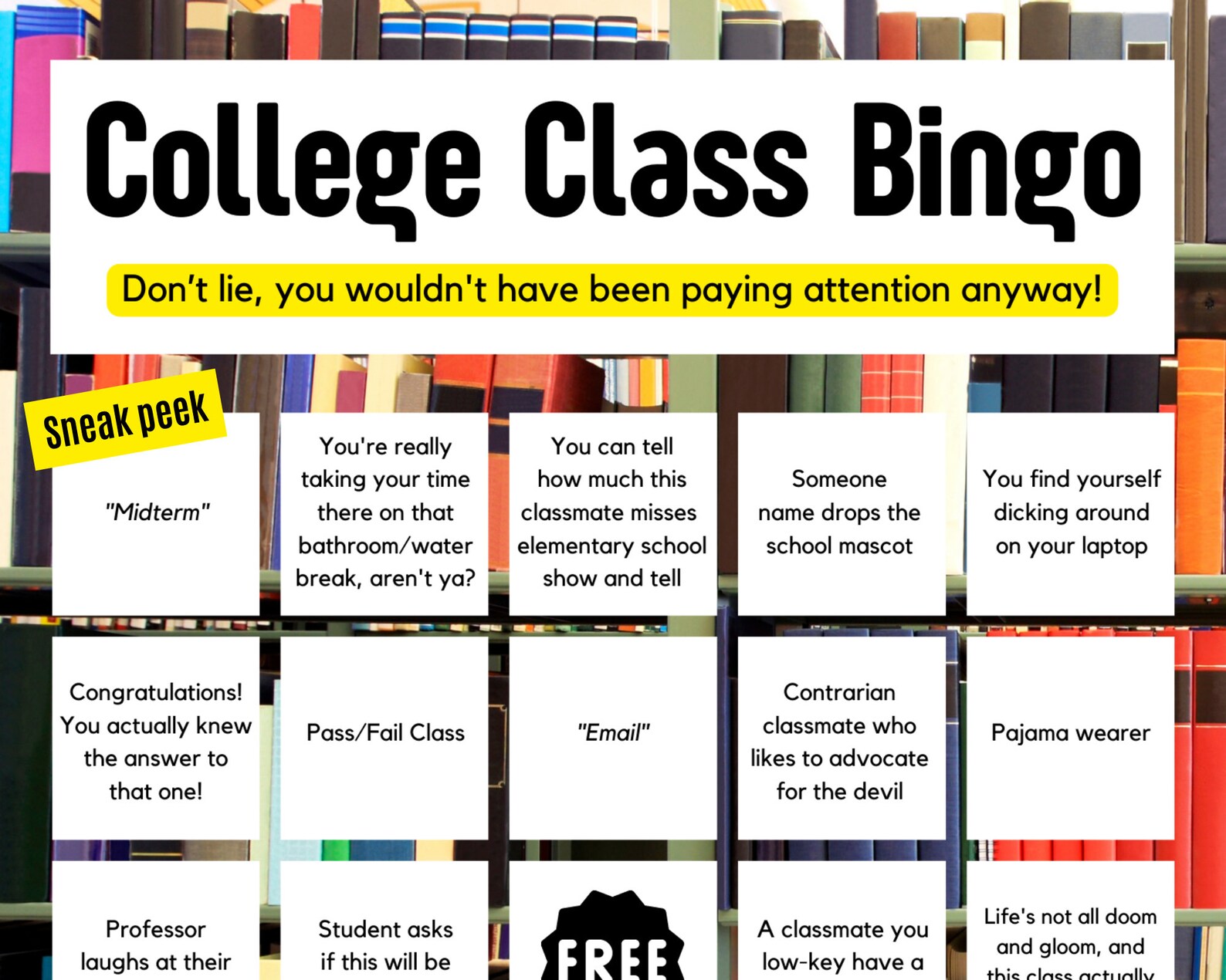 College Class Bingo Board | Printable Games | Zoom Learning Games ...