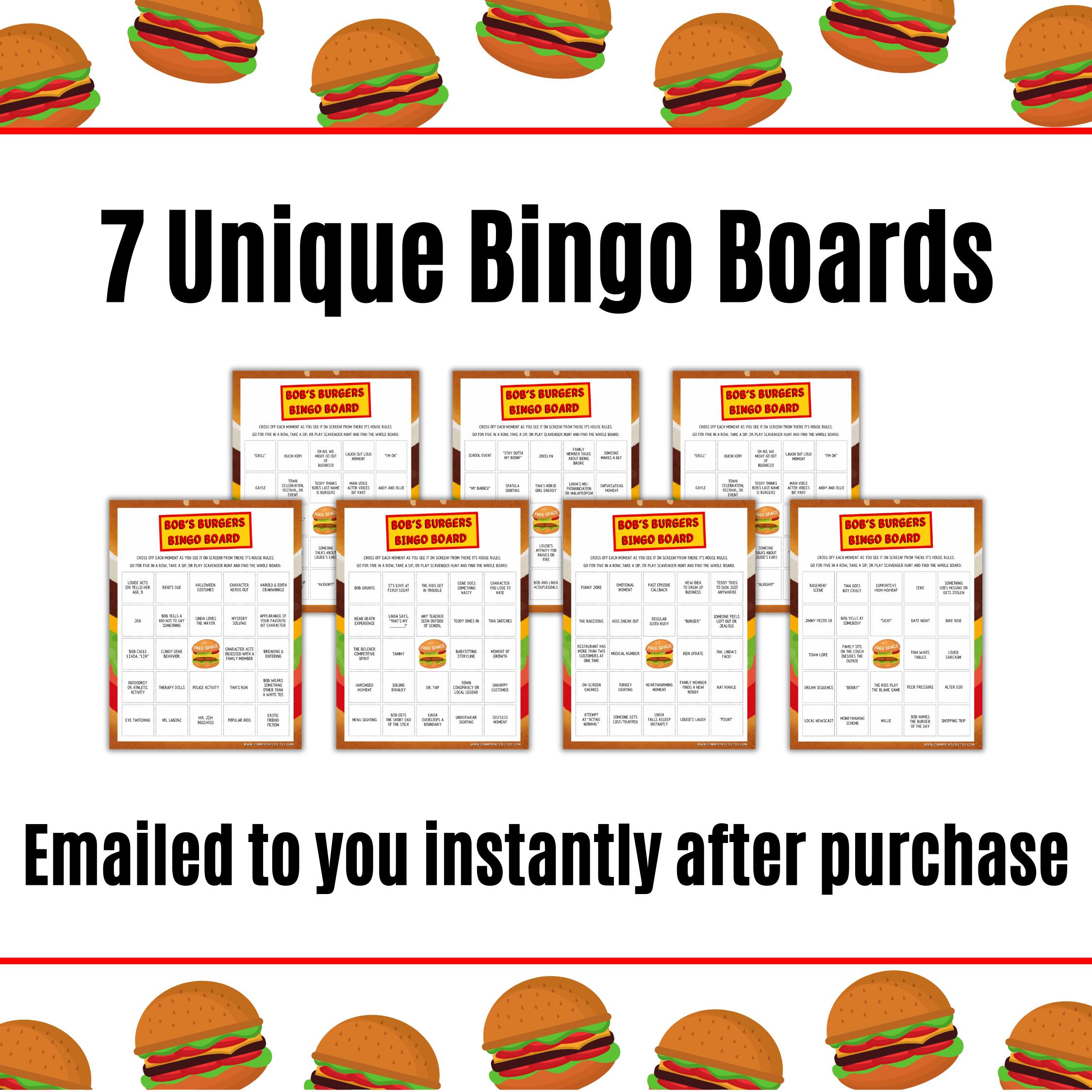 Bob's Burgers Bingo Drinking Game: Printable Fan Gift (digital Download ...