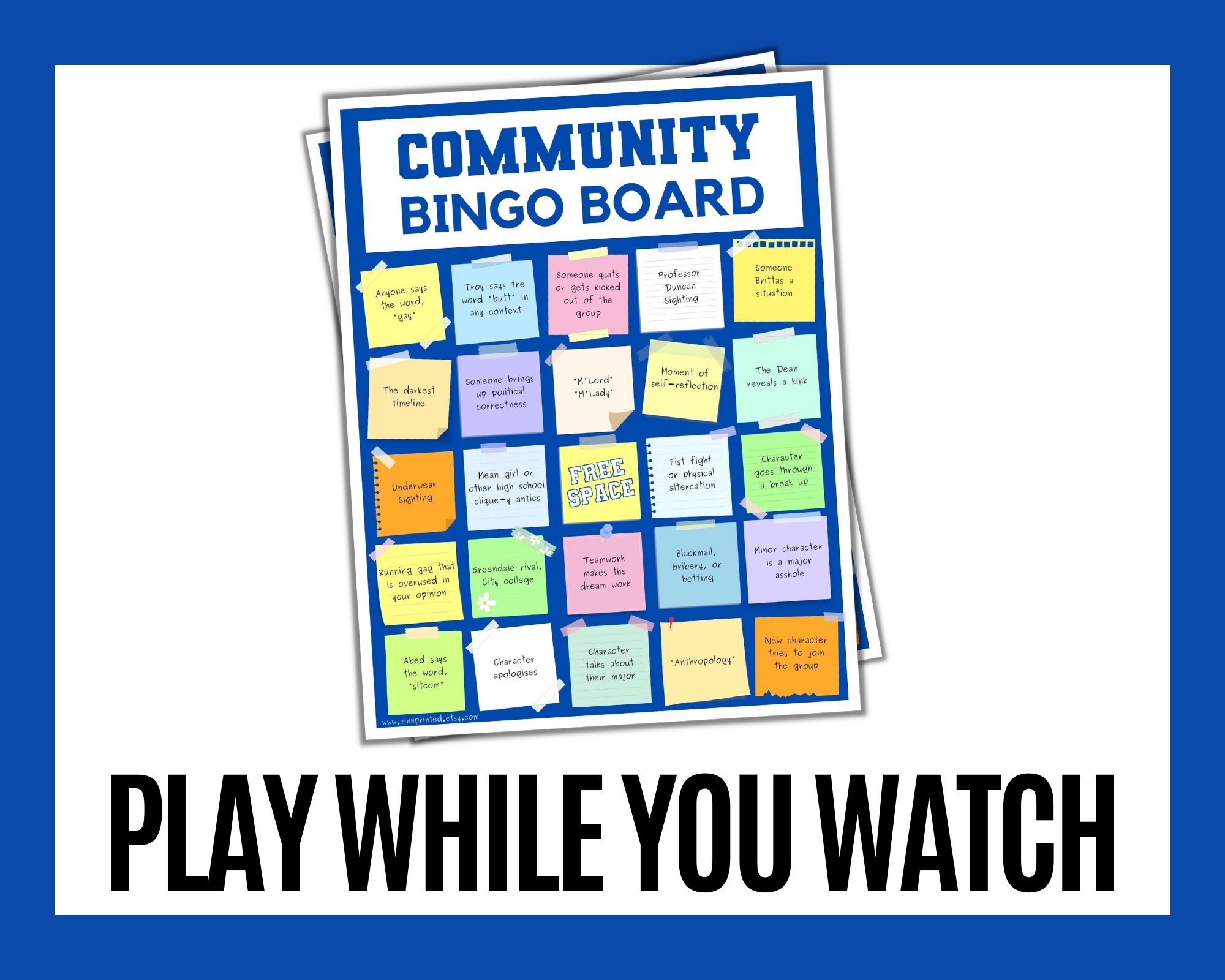 Community Bingo Board Printable Drinking Game Greendale - Etsy