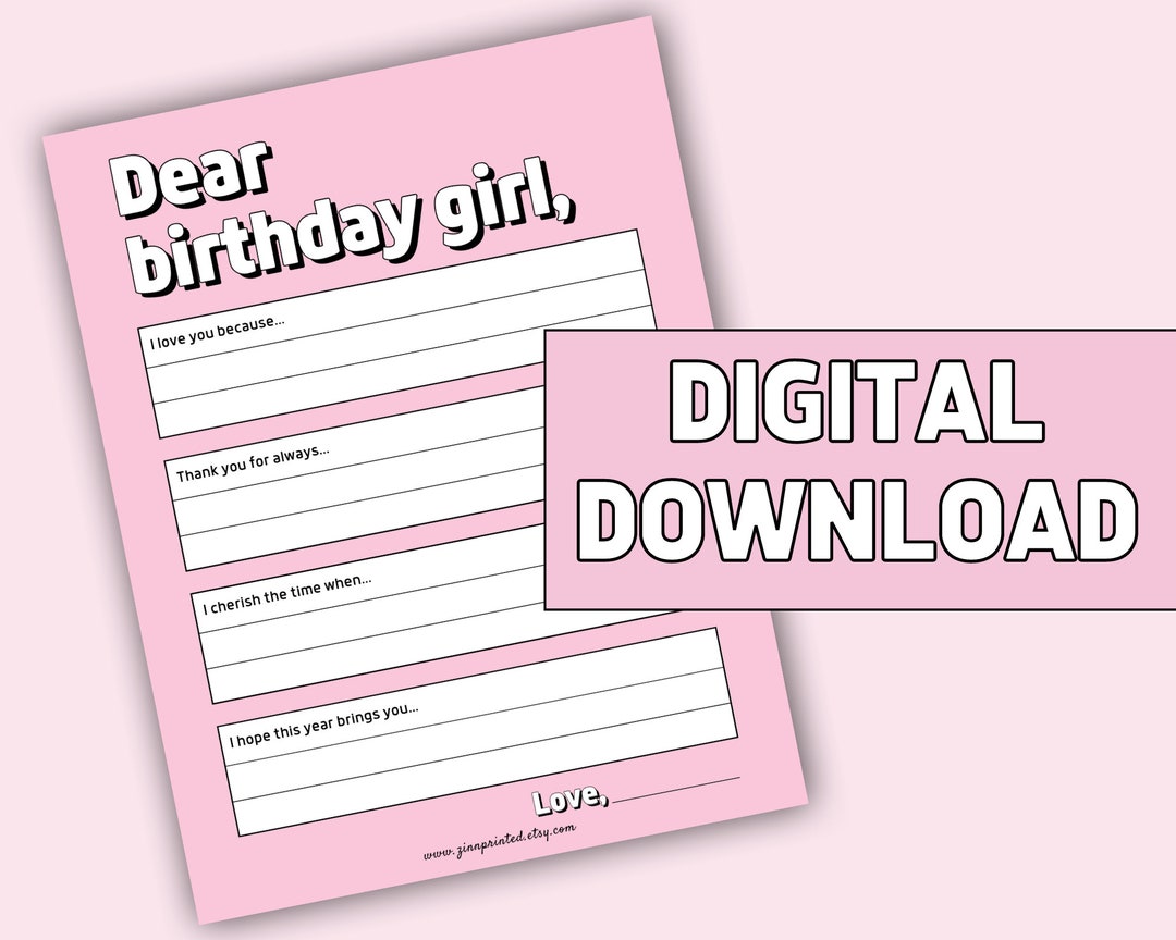 Dear Birthday Girl Letter Template: Printable Party Activity (digital ...
