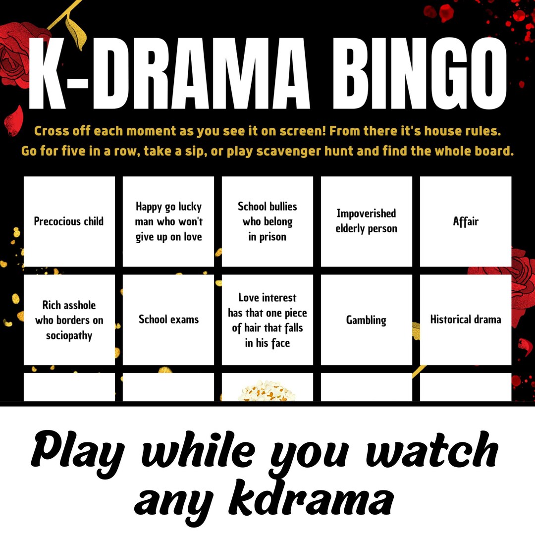 K-drama Bingo Board | Printable TV Show Game Play While Watching Any ...