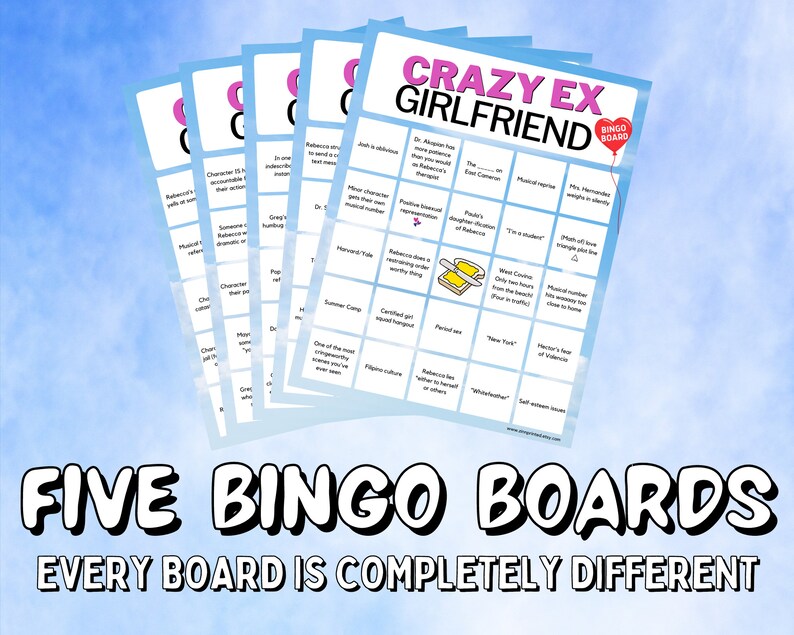 Crazy Ex Girlfriend Bingo Board Printable TV Show Drinking Game CXG ...