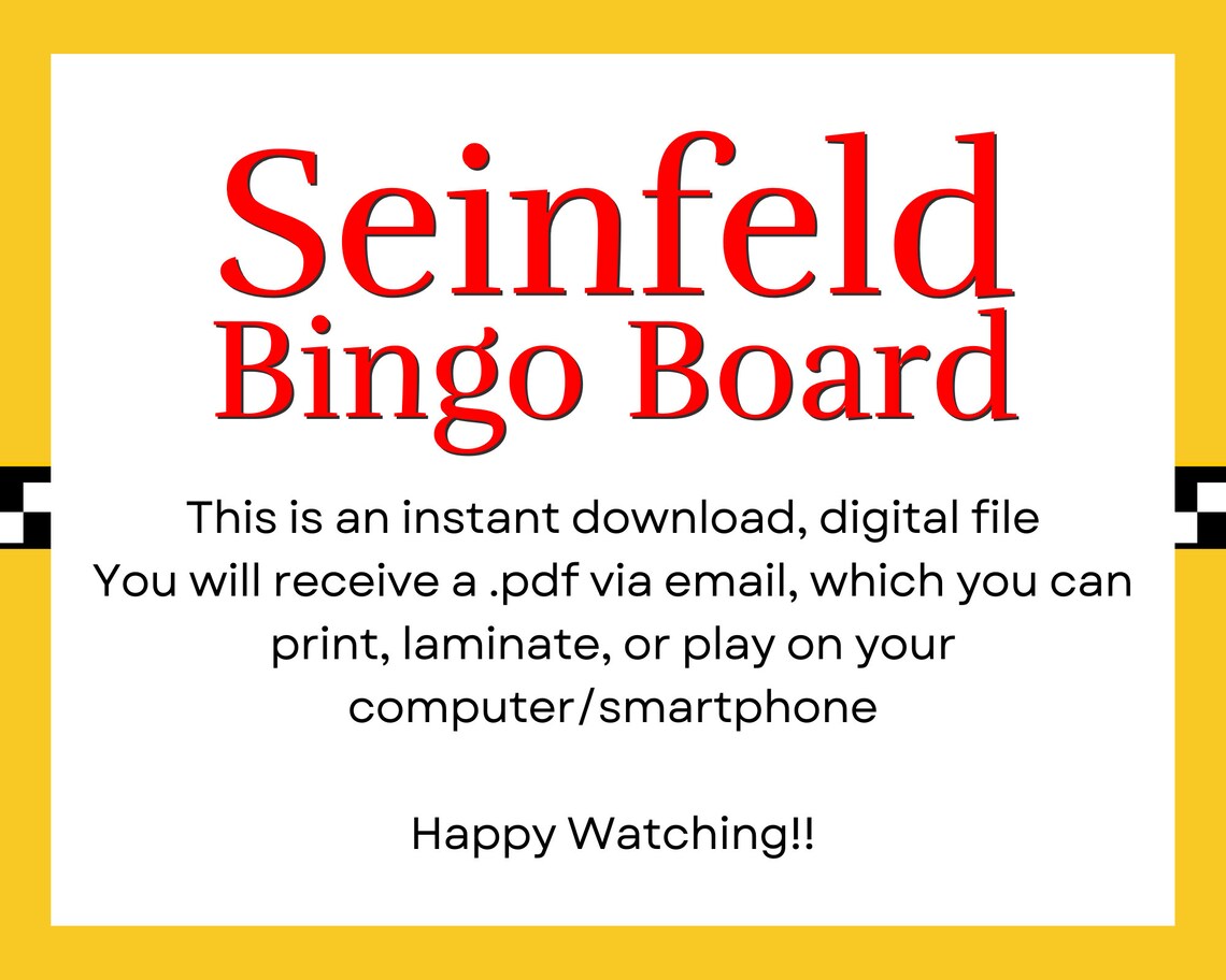 Seinfeld Bingo Board Printable Drinking Game Seinfeld Game - Etsy