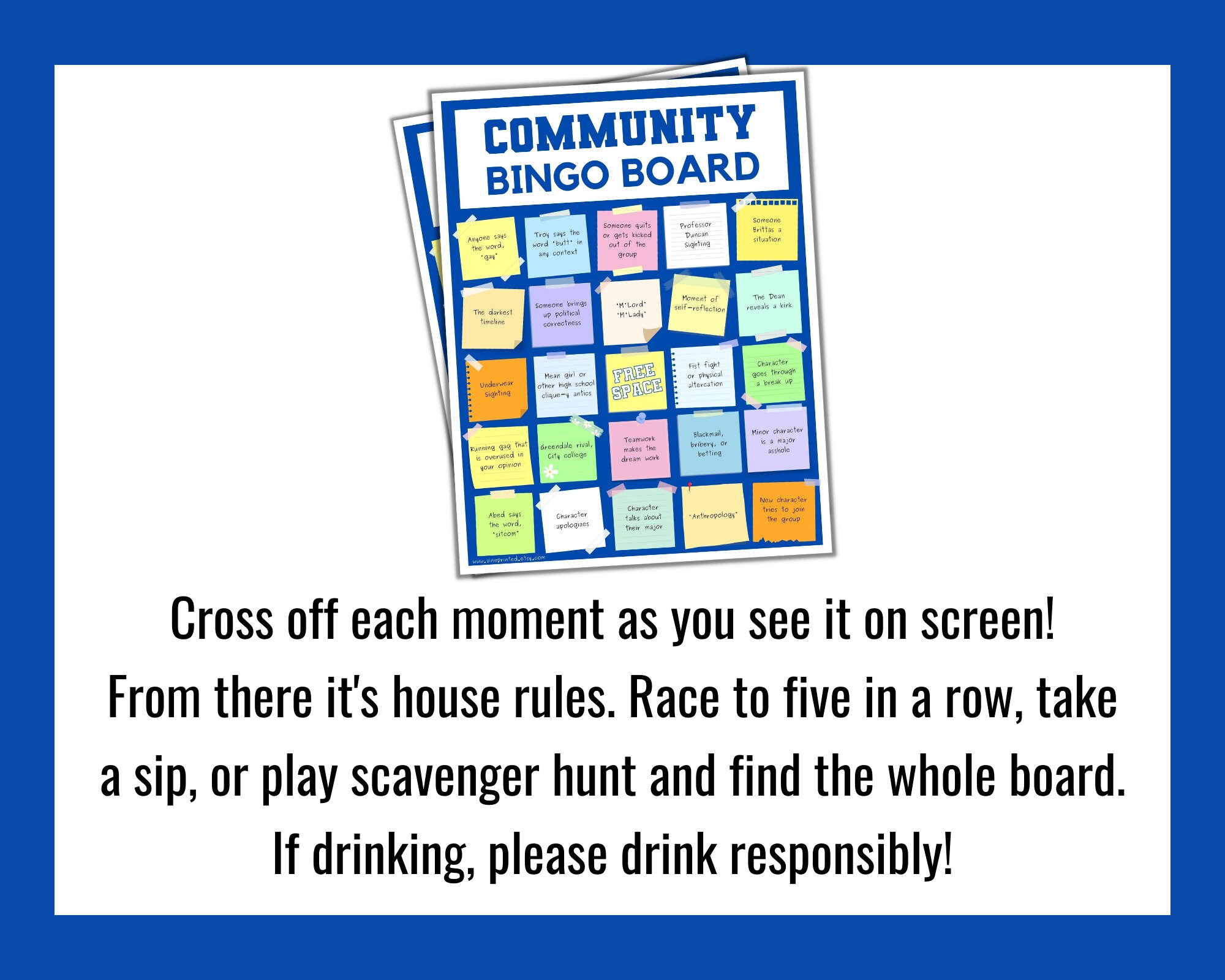 Community Bingo Board Printable Drinking Game Greendale - Etsy