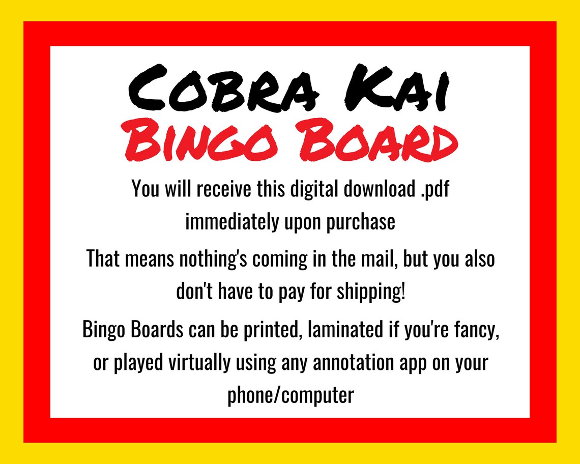 Cobra Kai Watch and Play TV Show Bingo Board - Etsy