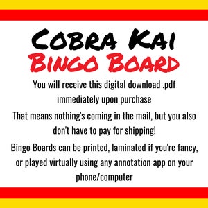 Cobra Kai Watch and Play TV Show Bingo Board - Etsy