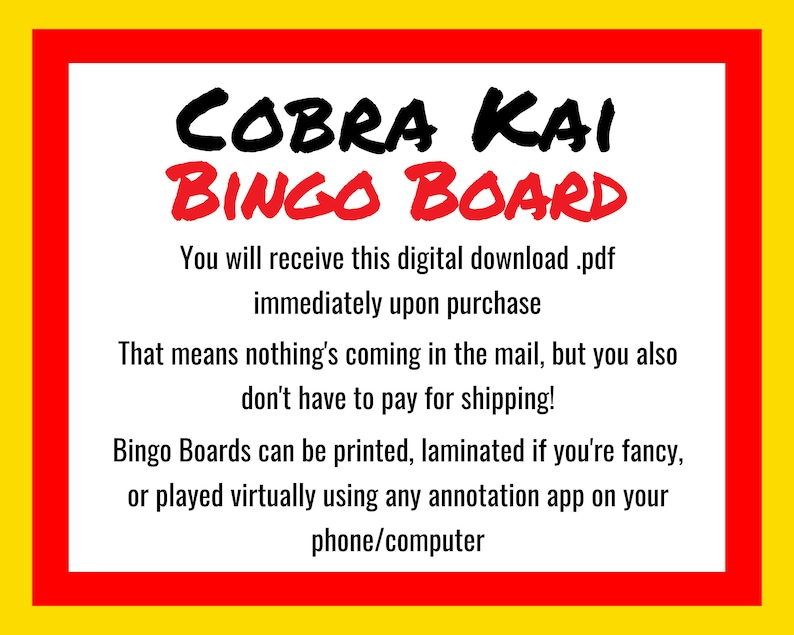 Cobra Kai Watch and Play TV Show Bingo Board - Etsy