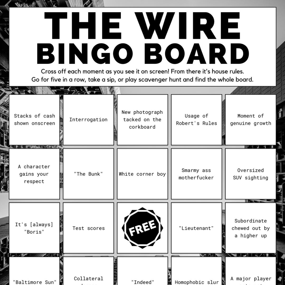 The Wire Bingo Board | Printable TV Watch Party Games | Omar Comin ...