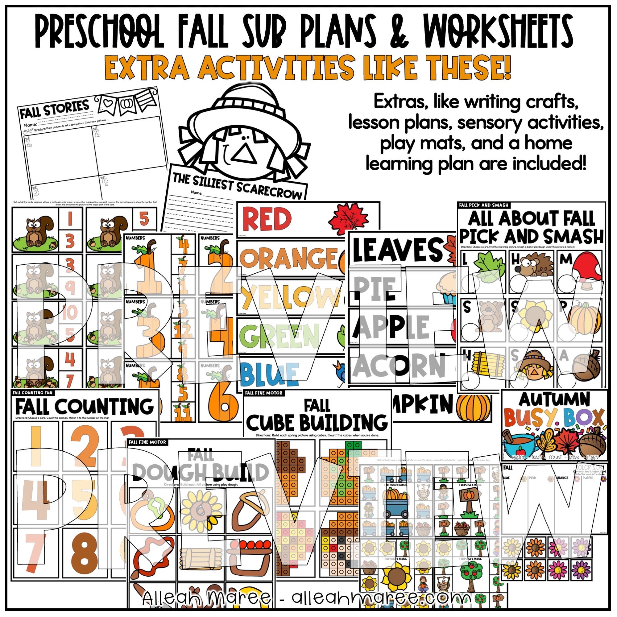 Preschool Sub Plans - EDITABLE Fall Worksheets & Lesson Plans - Etsy
