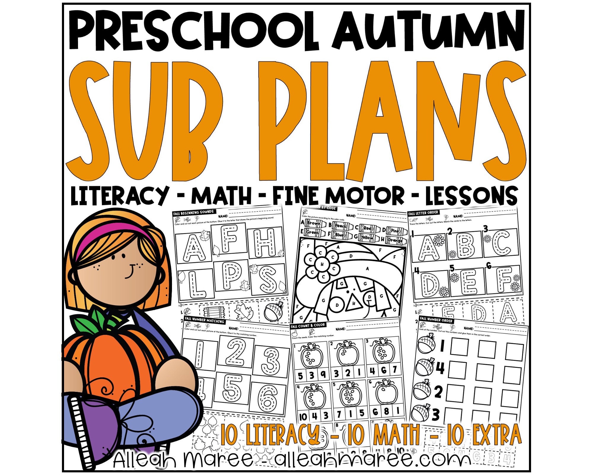 Preschool Sub Plans - EDITABLE Fall Worksheets & Lesson Plans - Etsy
