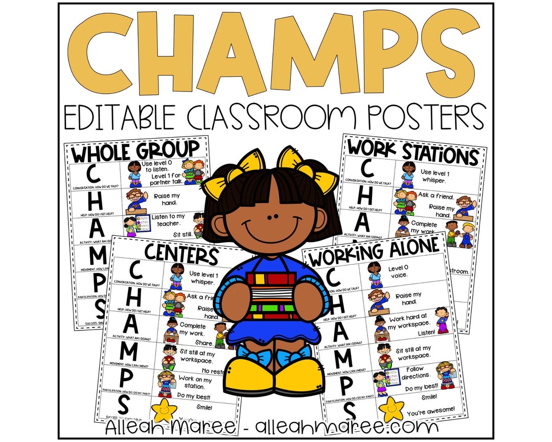 Champs Posters Editable Classroom Management Anchor Charts Etsy