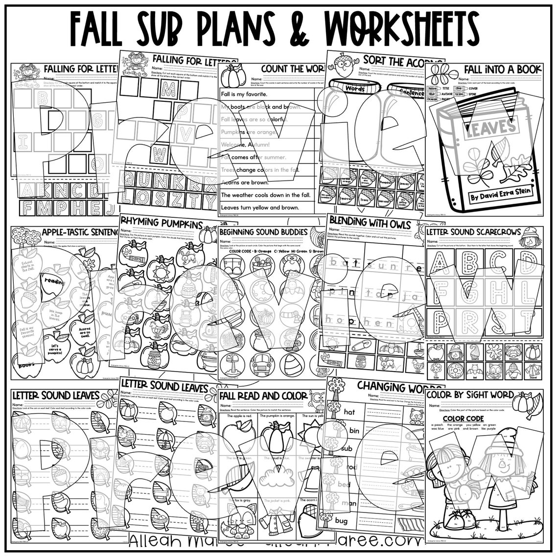 EDITABLE Fall Sub Plans - Worksheets & Lesson Plans - Etsy