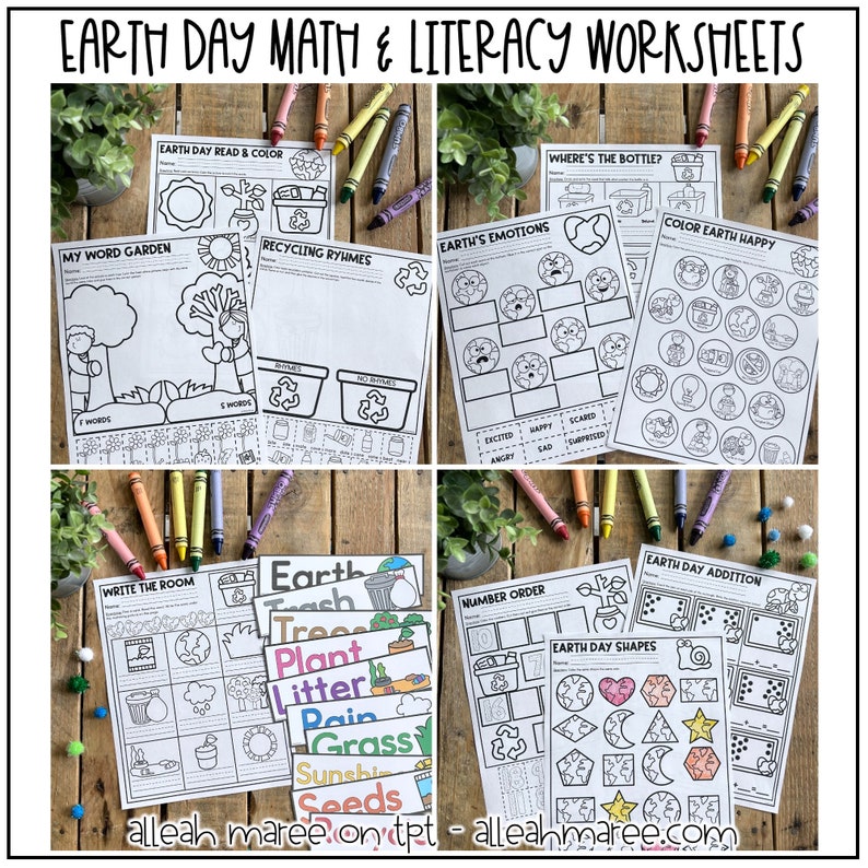 Earth Day NO PREP Literacy and Math Worksheets and Printable Activities ...