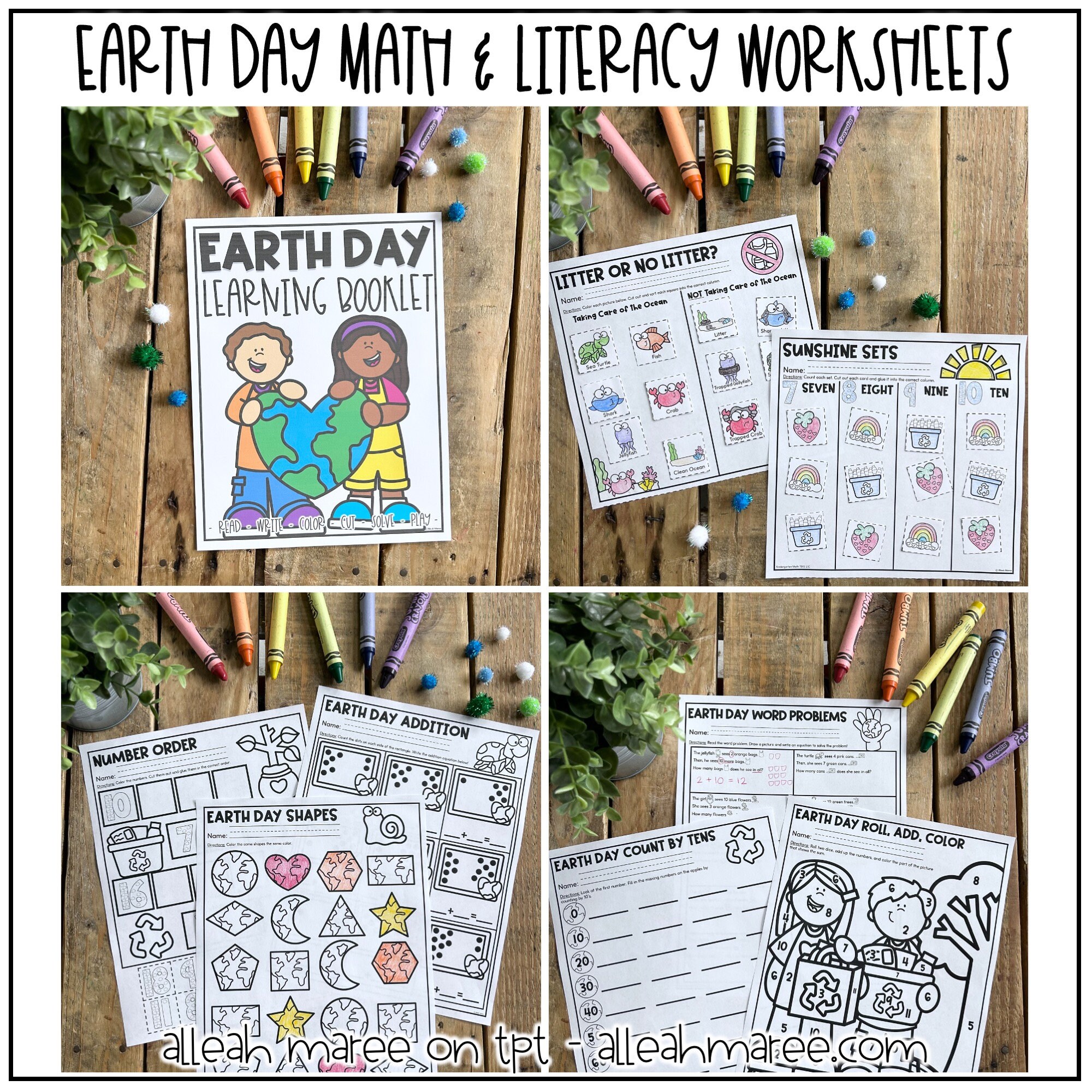 Earth Day NO PREP Literacy and Math Worksheets and Printable Activities ...