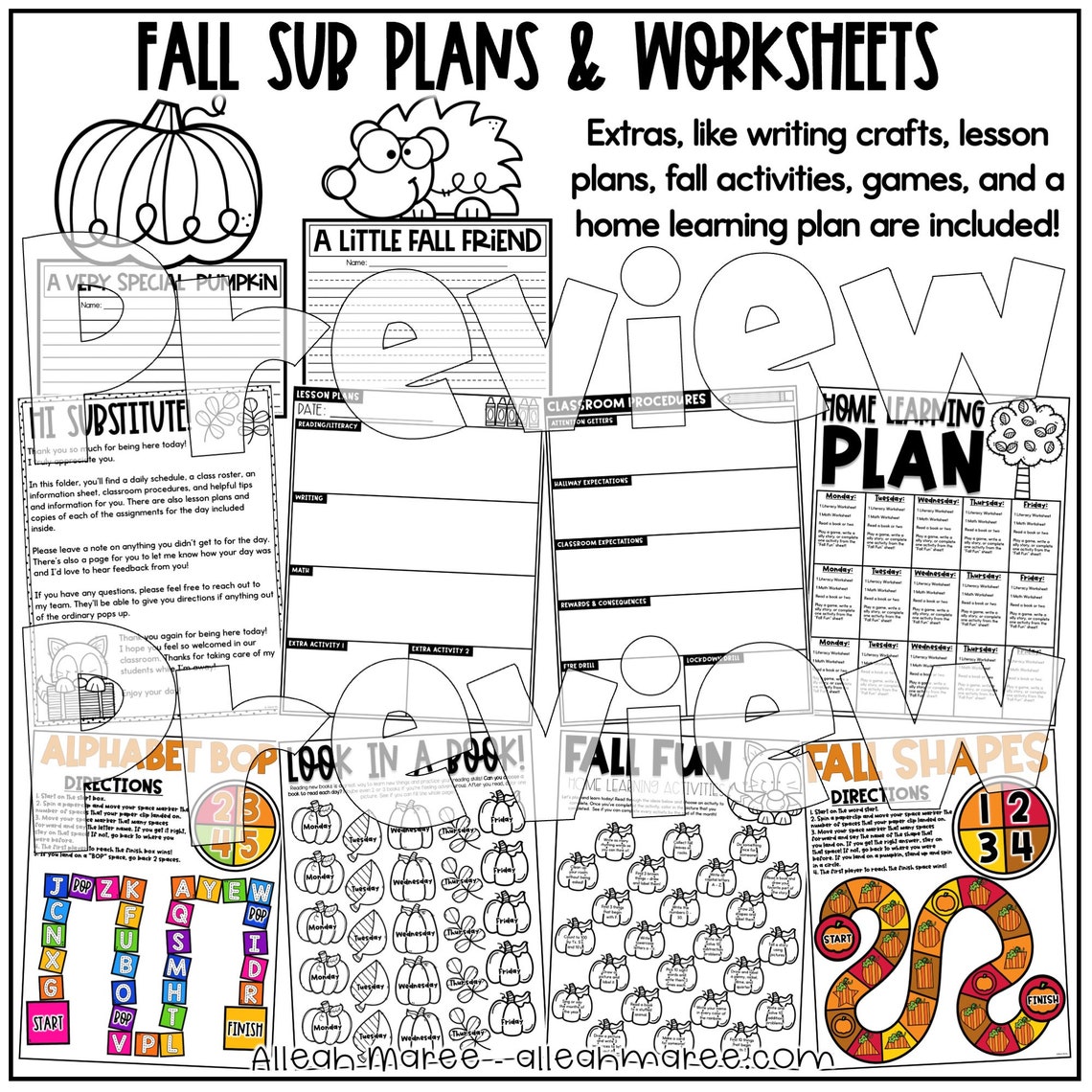 EDITABLE Fall Sub Plans - Worksheets & Lesson Plans - Etsy