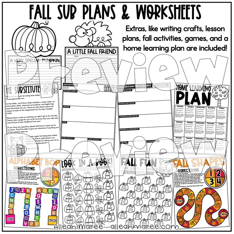 EDITABLE Fall Sub Plans - Worksheets & Lesson Plans - Etsy