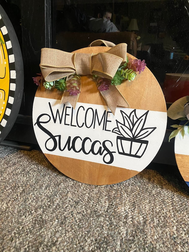 Welcome Succas Door Hanger | Succulent Door Hanger | Succulent Signs ...