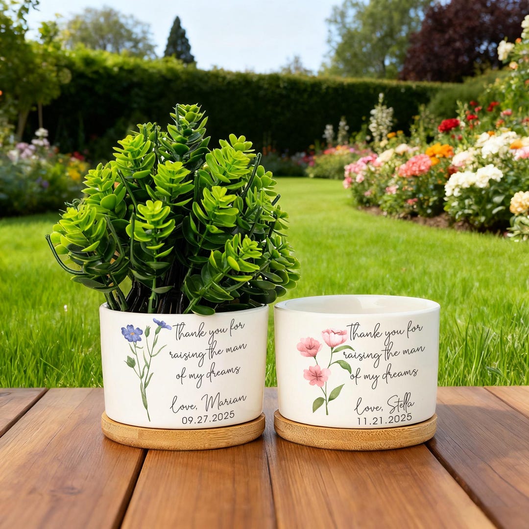 Custom Birth Flower Plant Pot, Personalized Planter, Thank You for ...