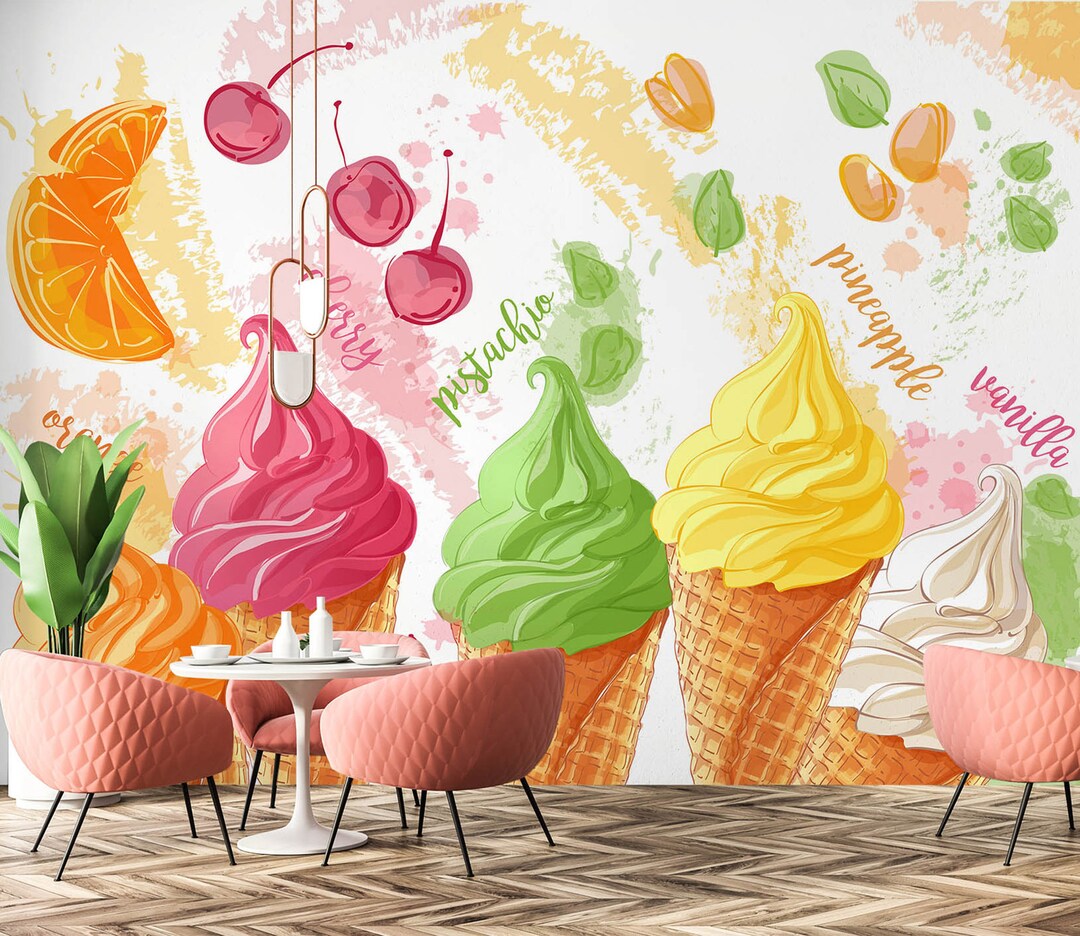 3D Ice Cream Colors L17006 Commercial Removable Wallpaper Self Adhesive ...