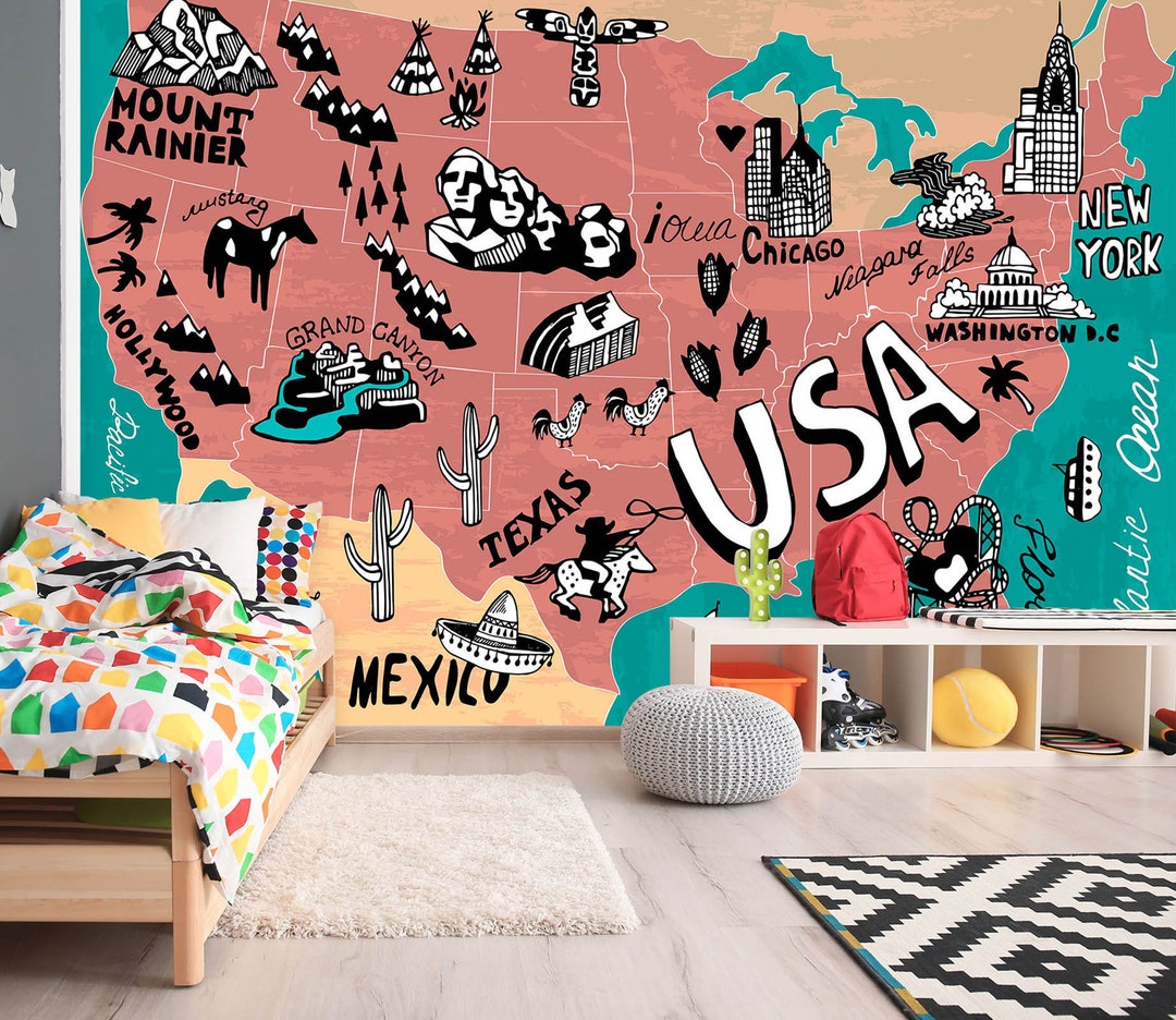 3D United States Map L9757 World Map Removable Wallpaper Self Adhesive ...
