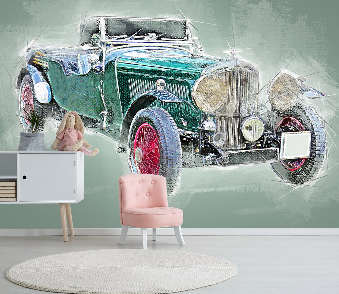 3D Hand Drawn Retro Car Transport L578 Removable Wallpaper Self ...