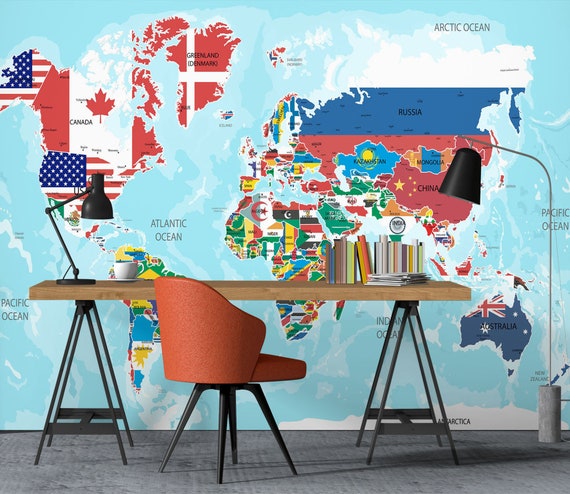 3D National Flag World Map Home Office L2011 Commercial | Etsy