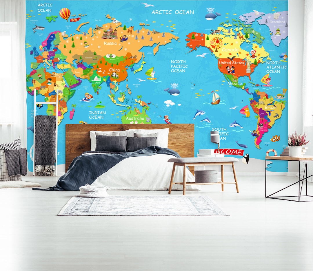 3D Cute World Map Design Bedroom L2842 Commercial Removable Wallpaper ...
