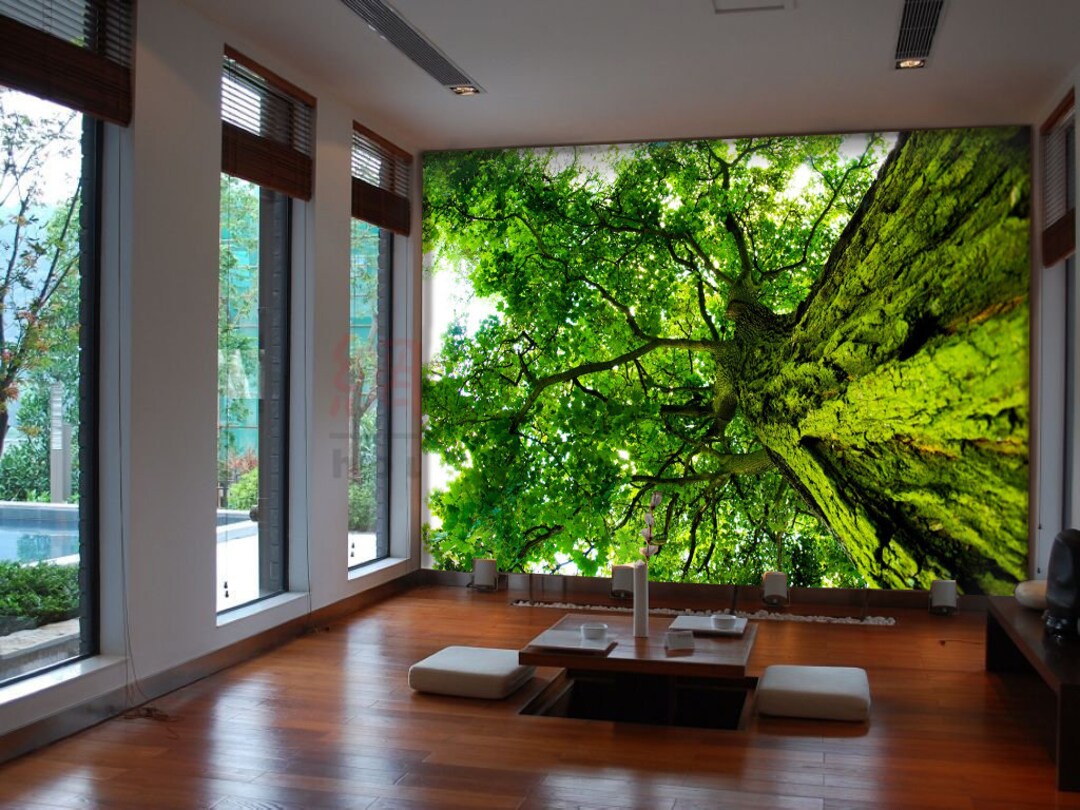 3D Green Tree Time L14710 Removable Wallpaper Self Adhesive Wallpaper ...