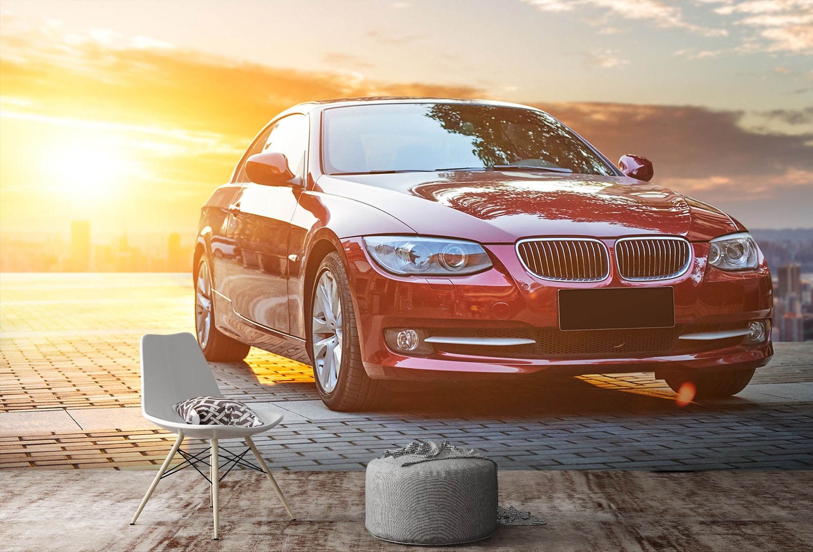 3D Red Super Car in the Sun Transport L1031 Removable Wallpaper Self ...