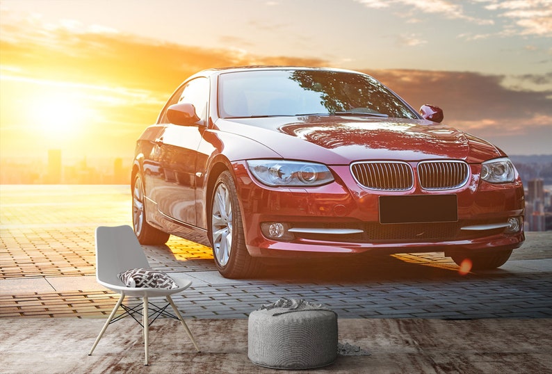 3D Red Super Car in the Sun Transport L1031 Removable Wallpaper Self ...