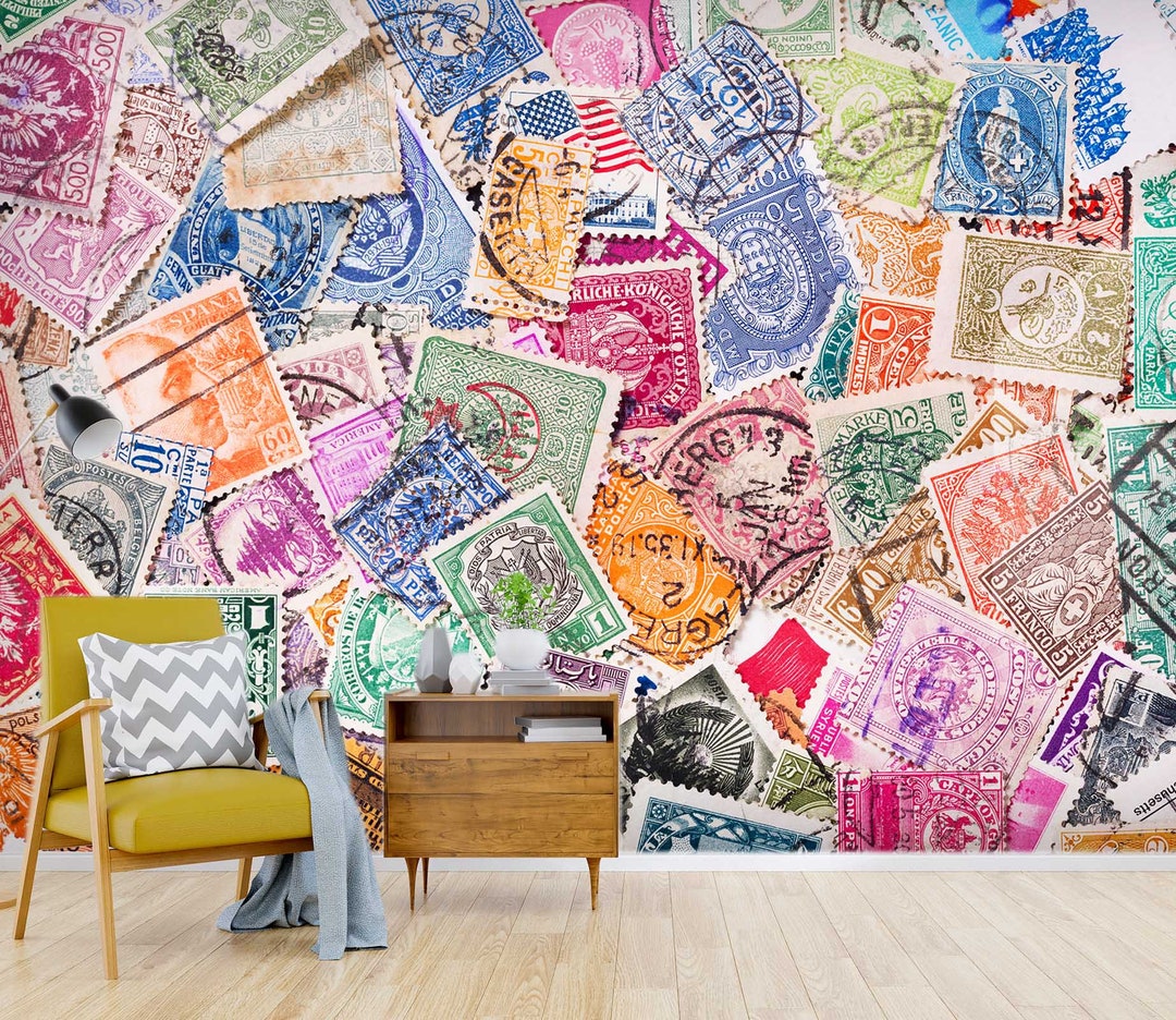 3D Old Postage Stamps L18276 Removable Wallpaper Self Adhesive ...