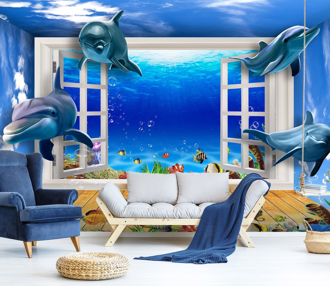 3D Four Dolphin Animals Living Room L2943 Commercial Removable ...