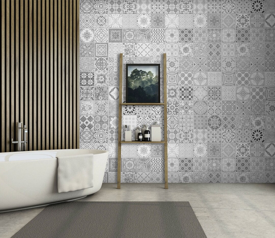 3D Grey Pattern Tiles L285 Removable Wallpaper Self Adhesive Wallpaper ...