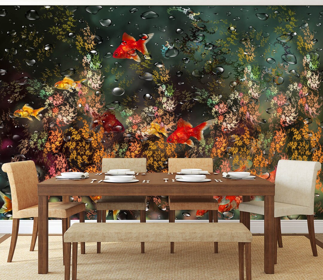 3D Attractive Goldfish L8439 Animal Removable Wallpaper Self Adhesive ...