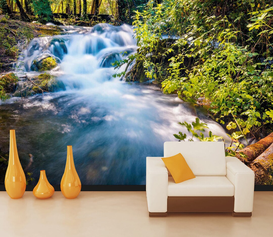 3D Forest Cool Flowing Water L8692 Removable Wallpaper Self Adhesive ...