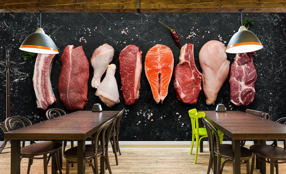3D Different Meat Restaurant L11828 Commercial Removable Wallpaper Self ...