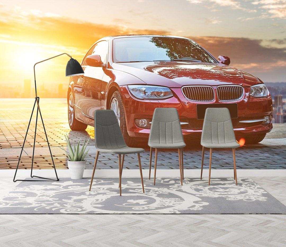 3D Red Super Car in the Sun Transport L1031 Removable Wallpaper Self ...
